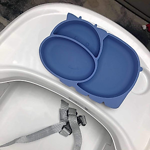 LongDear Suction Plates for Baby,Toddler Plates with Suction,Silicone Divided Kids Placemat Fits Most Highchair Trays (Blue)