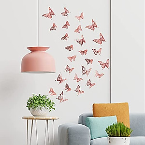 WALPLUS 52 Pcs Rose Gold Realistic 3D Butterfly Wall Decals Removable DIY Home Birthday Cakes Wedding Decorations Art Decor Wall Stickers Murals Nursery Baby Bedroom TV Background Living Room