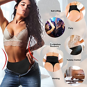 Thong Shapewear for Women Waist Trainer Tummy Control Butt Lifter Seamless Slimming Body Shaper Panties,Black+Beige,X-Large