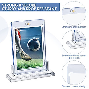 3 Pack Magnetic Card Holders for Trading Cards Protector, 35 pt Baseball Card Protector, Acrylic Hard Cards Sleeves Case for Baseball Football Sports Game Card Storage and Display (Transparent Blue)