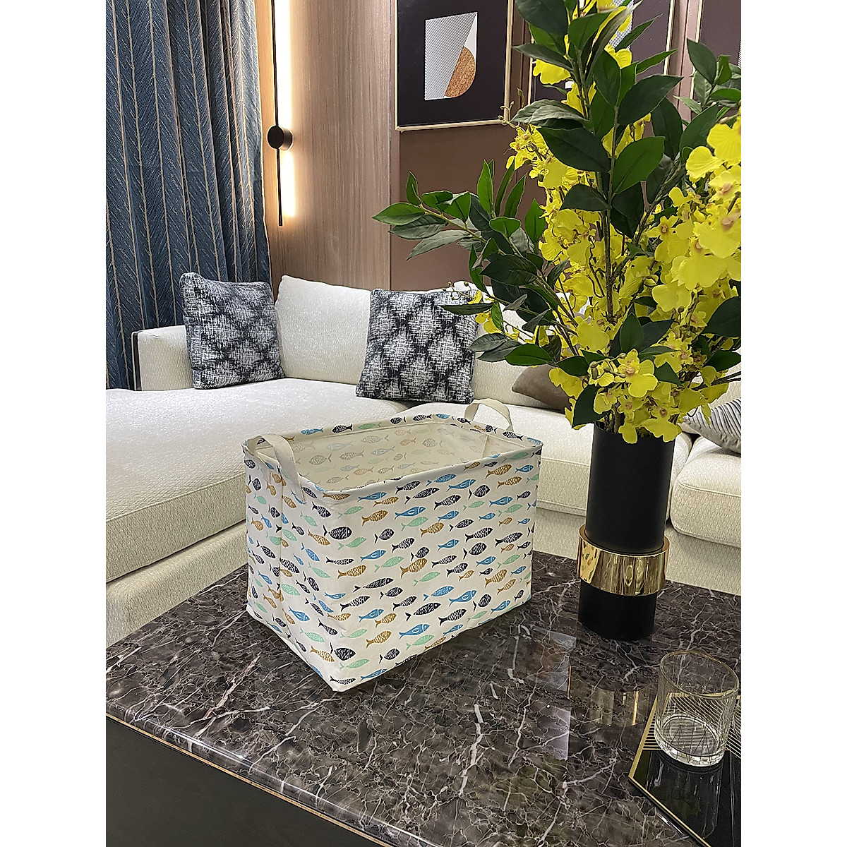 Essme Rectangular Fabric Storage Box,Collapsible Storage Basket Bins Organizer with Handles for Kids Room,Shelf Basket,Toy Organizer(Fish)