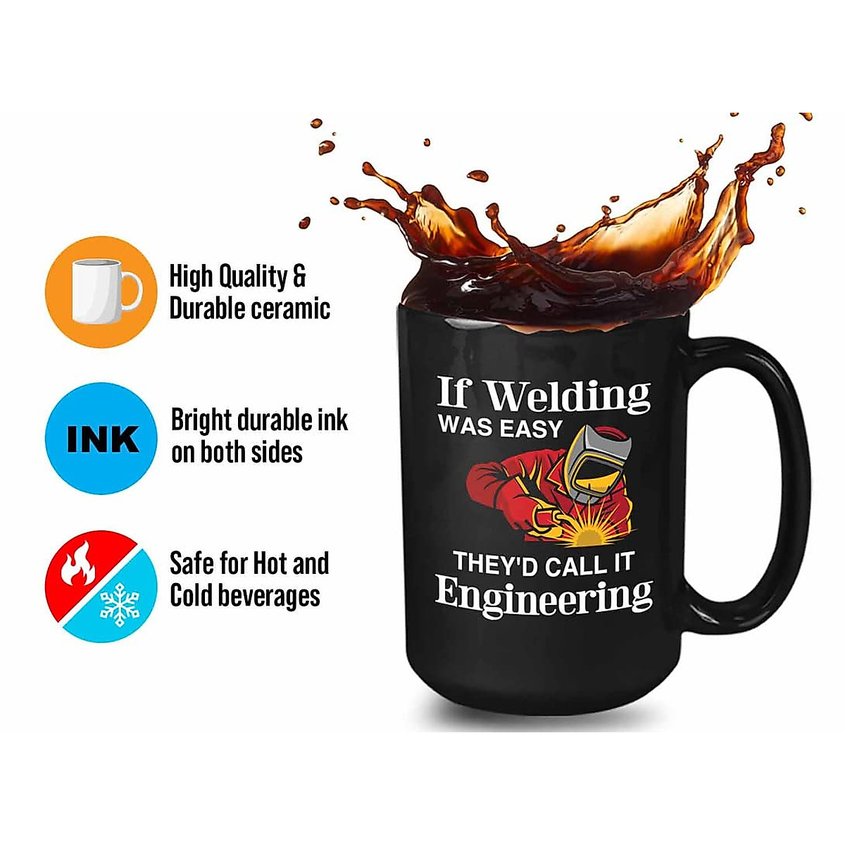 Bubble Hugs Welder Coffee Mug 15oz Black - If Welding Was Easy - Welding Metal Worker Mechanic Engineer Gifts for Men Husband Dad