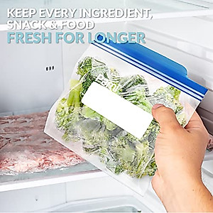 PAMI Double Zip Freezer Quart Bags [75 Pieces] - Leakproof Food Storage Ziplock Bags With Expandable Bottom- Food-Safe Zipper Bags With Freezer Shield Technology- Thick & Reusable Sandwich Bags