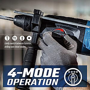 DongCheng 1 Inch SDS-Plus Rotary Hammer Drill with Safety Clutch, 6.7Amp Heavy Duty Corded Demolition Hammer for Concrete, 1200 RPM, 3.0 Joules, Including 4pcs Drill Bits