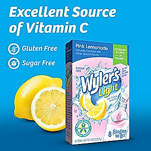 Wyler's Light Singles To Go Powder Packets, Water Drink Mix, Pink Lemonade, 96 Single Servings (Pack of 12)