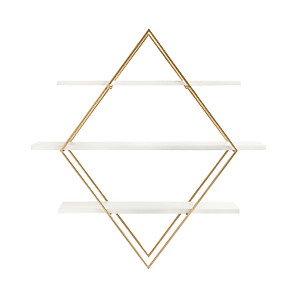 Kate and Laurel Daxton Modern Wood and Metal Diamond Wall Shelf, 31 x 8 x 31, White and Gold, Glam Geometric Wall Organization for Bathroom Storage or Living Room Display