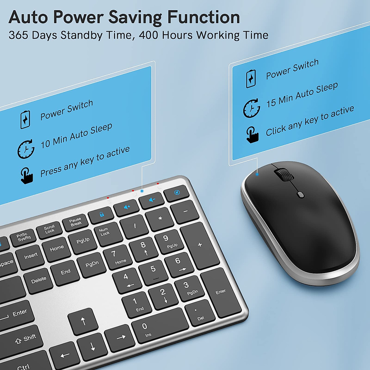 Trueque Wireless Keyboard and Mouse, Ultra Slim Silent Keyboard with Responsive & Low Profile Keys, Tilt Angle, Sleep Mode, 2.4GHz USB Cordless Mouse Combo for Computer, PC, Chromebook (Mac-Gray)