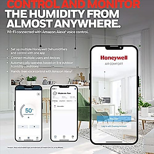Honeywell 50 Pint Energy Star Smart Dehumidifier for Basements & Large Rooms Up to 4000 Sq. Ft. with WiFi, Alexa Voice Control, and Anti-Spill Design, (White)