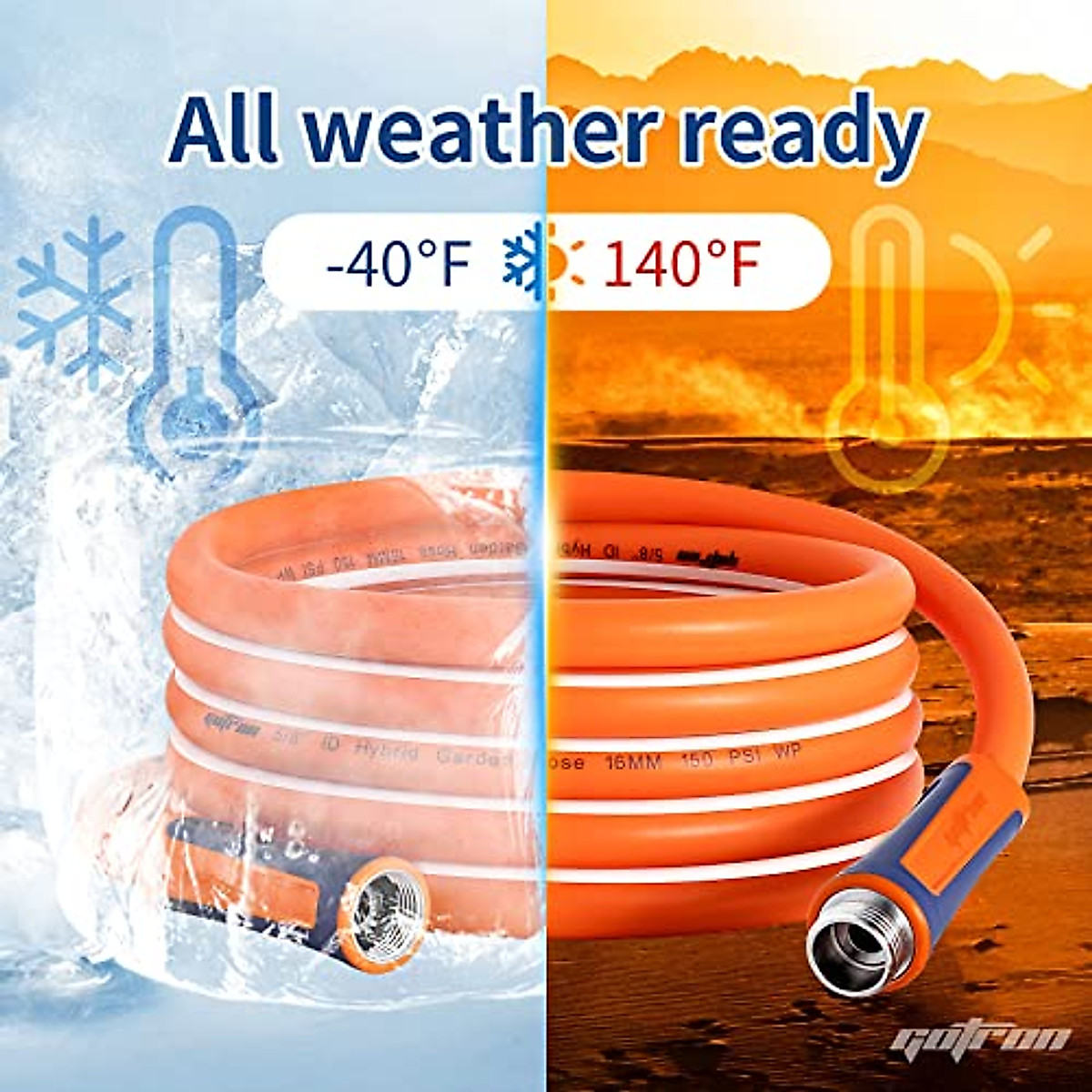 Gotron Short Leader Garden Hose - 5/8" X 50 Ft - Flexible and Durable Hybrid PVC Garden Hose with 100% Drinking Safe Design, Lightweight & Kink-Resistant for Easy Watering, 3-Year Warranty Included!