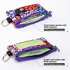 CHENSPRX Small Lanyard Wallet for Women with RFID Blocking,ID Holder,Keychain - Zip ID Card Case and Coin Purse for Travel and Daily Use (Purple Blossom)