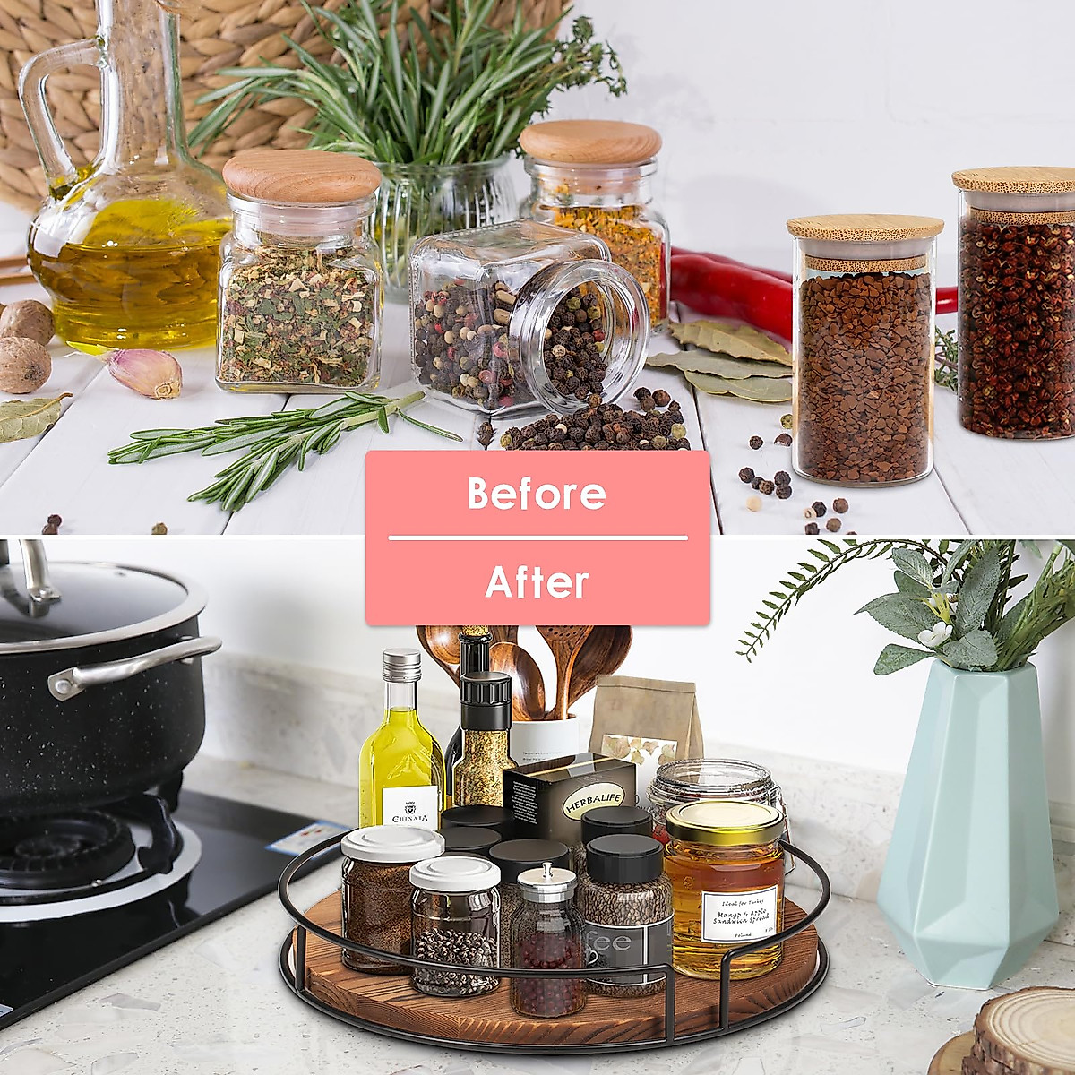 Lazy Susan Organizer, Othran Wood Lazy Susan for Table 13-inch Kitchen Organizer Lazy Susan Organizer for Cabinet Spice Fridge Pantry Countertop, 360 Degree Turntable