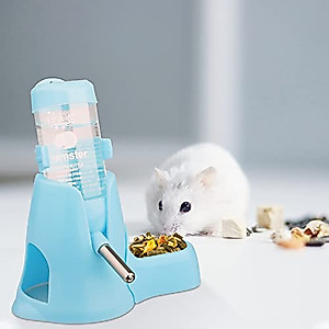 Hamster Water Bottle, [3 in 1-2.7oz] Diyife Guinea Pig Water Bottle No Drip, 80ml Small Animal Auto Dispenser with Food Container Base for Hamster Bunny Chinchilla Squirrel, Small Pets (Blue)