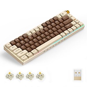 ROYALAXE R68 60% Wireless Mechanical Keyboard, Hot Swappable Custom Keyboard,Pre-lubed Gateron Pro Yellow Switches RGB Gaming Keyboard, 2.4GHz/Type-C/BT5.0 Mechanical Keyboard (Brown)