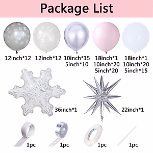 Pink Winter Wonderland Balloon Garland Arch Kit Pink White Metallic Silver With Large Snowflake Balloon for Christmas Princess Girl A Little Snowflake is on The Way Baby Shower Birthday Party Decor