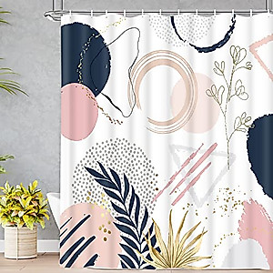Alishomtll 4 Pcs Abstract Mid Century Shower Curtain Set with Rugs, Pink Plant Bathroom Set with Shower Curtain and Rugs, Minimalist Boho Bathroom Sets Decor Aesthetic