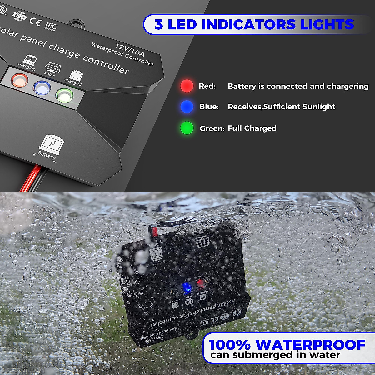 VOLTSET 20W Solar Panel Battery Trickle Charger Maintainer + Upgrade 10A MPPT Charge Controller + Adjustable Mount Bracket, 12V Waterproof Solar Panel Trickle Charging Kit for Car RV Boat Motorcycle