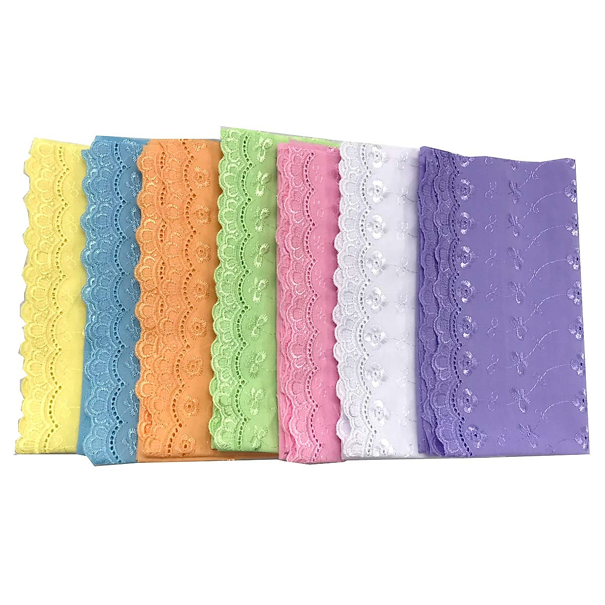 AMORNPHAN Set of Daisy Floral Flower Embroidered Eyelet Lace 100% Cotton Quilting Fabric for Patchwork Needlework DIY Handmade Sewing Crafting Decor Face mask Precut 18x22 Inches (Set of 7 Pieces)