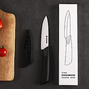 Magiware Paring Knife, Classic 4 inch Ceramic Paring Knife with Sheath Cover, Fruit and Vegetable knife,Longer Sharp Rust Proof Stain Resistant