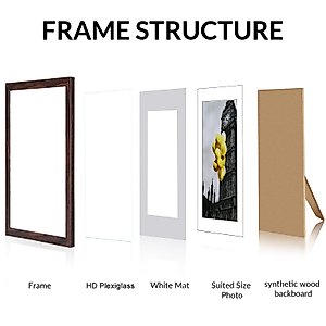 BSRHOME 11x14 Picture Frame Set of 2, Display Pictures 8x10 with Mat or 11x14 Without Mat for Tabletop Display and Wall Mounting, Distressed Brown