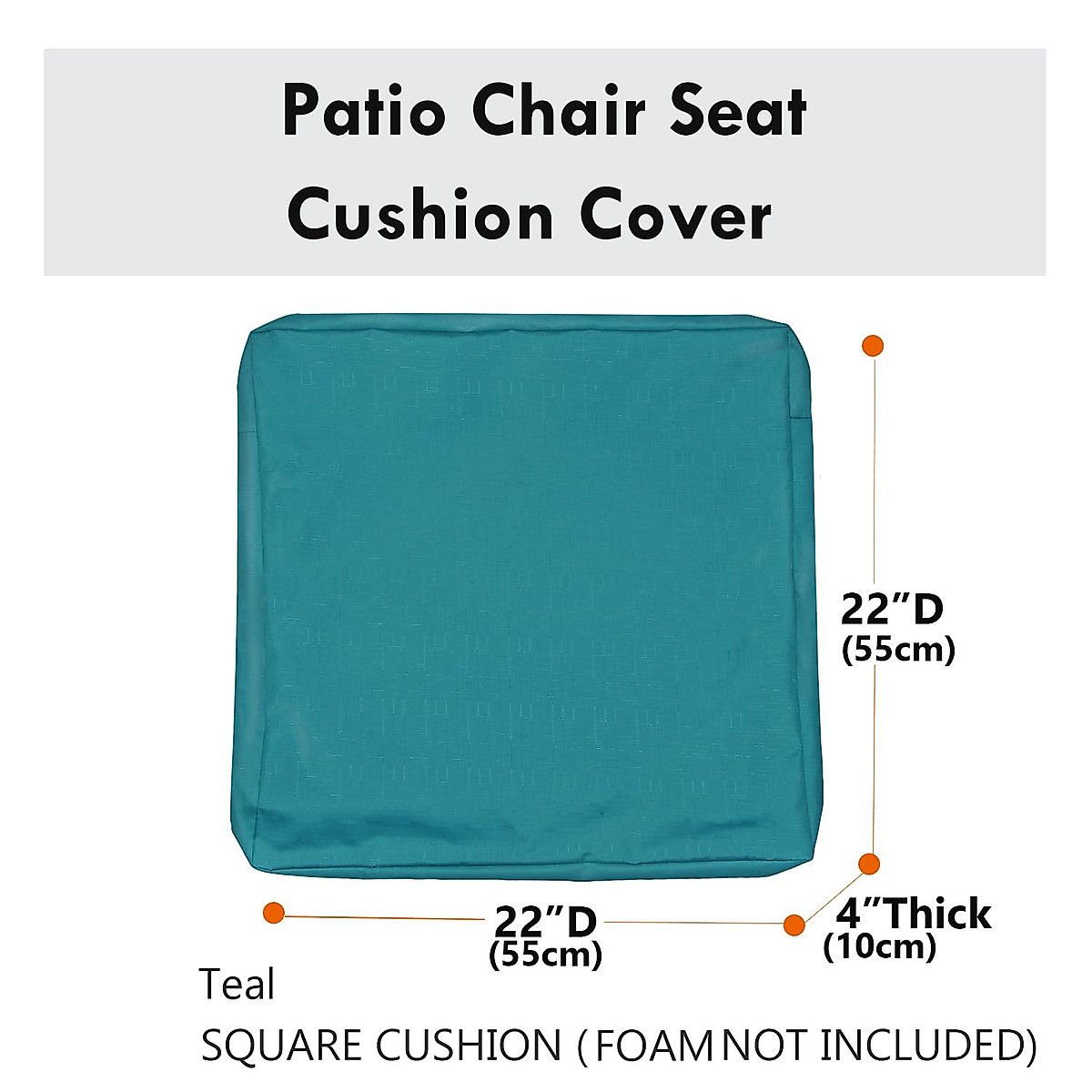 youngseahome Patio Seat Cushion Covers,Washable Slip Covers Replacement,Waterproof Outdoor Furniture Chair Cushion Pillow Seat Cover for Couch,Garden,Sofa,Teal,22"×22"×4"(4 Covers Only)