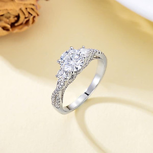 Molioaki 1.5 Carat (ctw) moissanite engagement rings for women Platinum Plated Silver ring moissanite rings- 6.5-