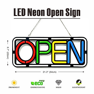USEND LED Open Sign for Business Colorful Neon Open Sign 21.2x8.6inch High Visibility with Multiple Colors Changes 15V1.6A LED Open Sign with Two Modes Steady Light&Flashing Colorful LED Neon Open