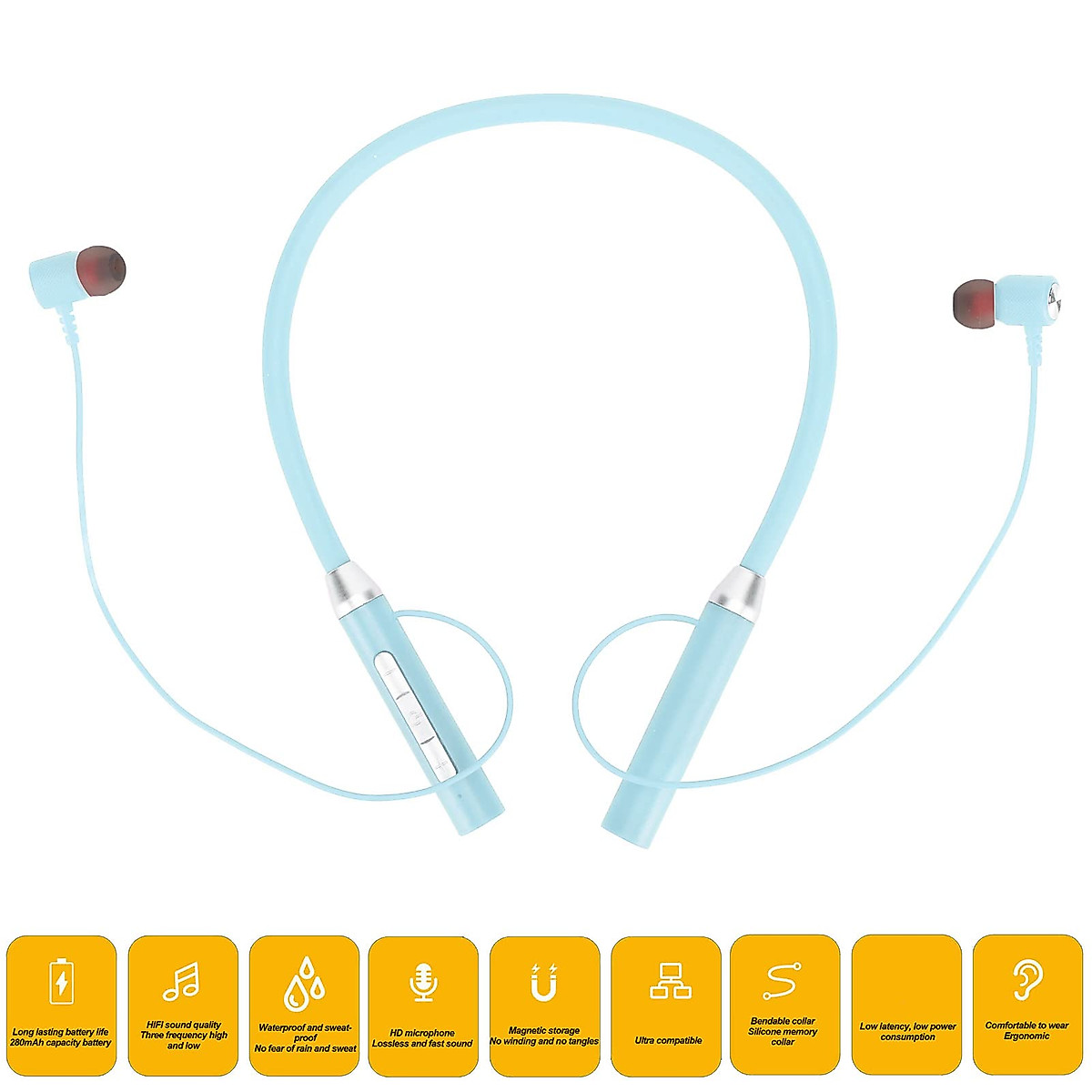 Acogedor Neckband Bluetooth Headphones, Wireless Neckband Earbuds, BT 5.2 Magnetic Earphones with 8 H Playtime, Bass IPX5 Waterproof Neck Ear Buds (Blue)