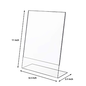 Acrylic Sign Holder 8.5 x 11 Inches, Slant Back Clear Table Top Display Plastic Stand, Double Sided, Display Stand, Acrylic Frame for Store, Homes, Restaurants, Offices - Vertical 12 Pack