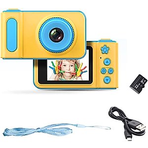 eDealz Full 1080P Kids Selfie HD Compact Digital Photo and Video Rechargeable Camera with 2" LCD Screen, Video Games and Micro USB Charging (Blue, with SD Card)