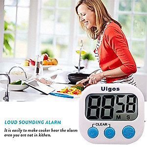 Uigos 2 Pack Digital Kitchen Timer II 2.0 , Big Digits, Loud Alarm, Magnetic Backing, Stand, for Cooking Baking Sports Games Office (White) (2 Pack)