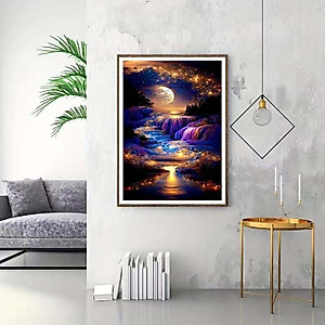 Waterfall Landscape Diamond Art Kits For Adults,DIY Moonlight Diamond Painting Kits For Adults Beginners,5D Full Drill Diamond Dots With Diamond Gem Art And Crafts For Home Wall Decor 12x16inch