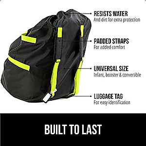 Gorilla Grip Car Seat Travel Bag, Water Dirt and Tear Resistant, Easy Carry Padded Backpack Covers for Airplane, Gate Check Bags Infant Booster Convertible Carseat Plane Cover, Fluorescent
