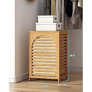 Laundry Hamper, 22.5 Gallon (85L) Bamboo Wood Clothes Laundry Basket with Lid and Handles, Removable Liner (Natural)