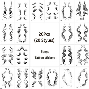20 Sheets Baby Hair Tattoo Stickers 20 Styles Tattoo Edges for Hair Fake Hairline Stickers Temporary Waterproof Lasting Curly Hair DIY Salon Hairstyling Template Makeup Tool (7x 4.3inch)