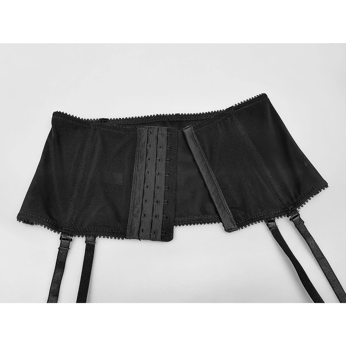 TVRtyle Black Women's Waist Training Fishbones Lace Metal Clips Sexy Garter Belts for Stockings S516B (Black, Medium)