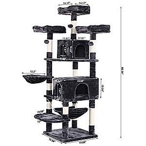 BEWISHOME Cat Tree 66.3 Inch Multi-Level Large Cat Tower with Plush Top Perches, Sisal Scratching Post Cat Play House Kitty Activity Center MMJ14H