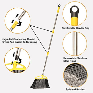 Outdoor Broom with 57” Long Handle, Heavy Duty Broom with Stiff Bristles,Angle Sweeping Broom for Floor Cleaning Garage Patio Garden House and Kitchen