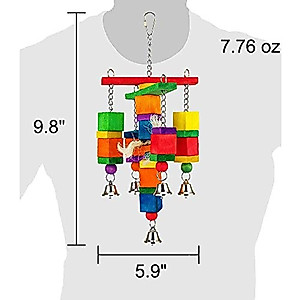 Keersi Wood Block Chew Toy for Bird Parrot Macaw African Greys Cockatoo Eclectus Amazon Parakeet Cockatiel Conure Budgie Finch Lovebirds Cage Swing