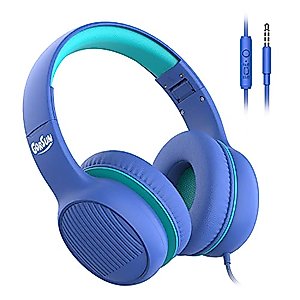 gorsun Premium A66 Kids Headphones with 85dB/94dB Volume Limited, in-line HD Mic, Audio Sharing, Foldable Toddler Headphones, Adjustable, Children Headphones Over-Ear for School Travel, Blue