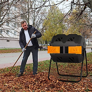 Compost Bin, 43 Gallon Large Capacity Composting Bins Tumbling Composter, Outdoor Composting Bin with 2 Sliding Doors & Solid Steel Frame, BPA Free Dual Chamber Compost Tumbling Bin for Garden Yard