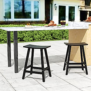 WO Home Furniture Saddle Stool 24"-Inch Adirondack HDPE Backless Patio Kitchen Counter Stool Seat (Black)
