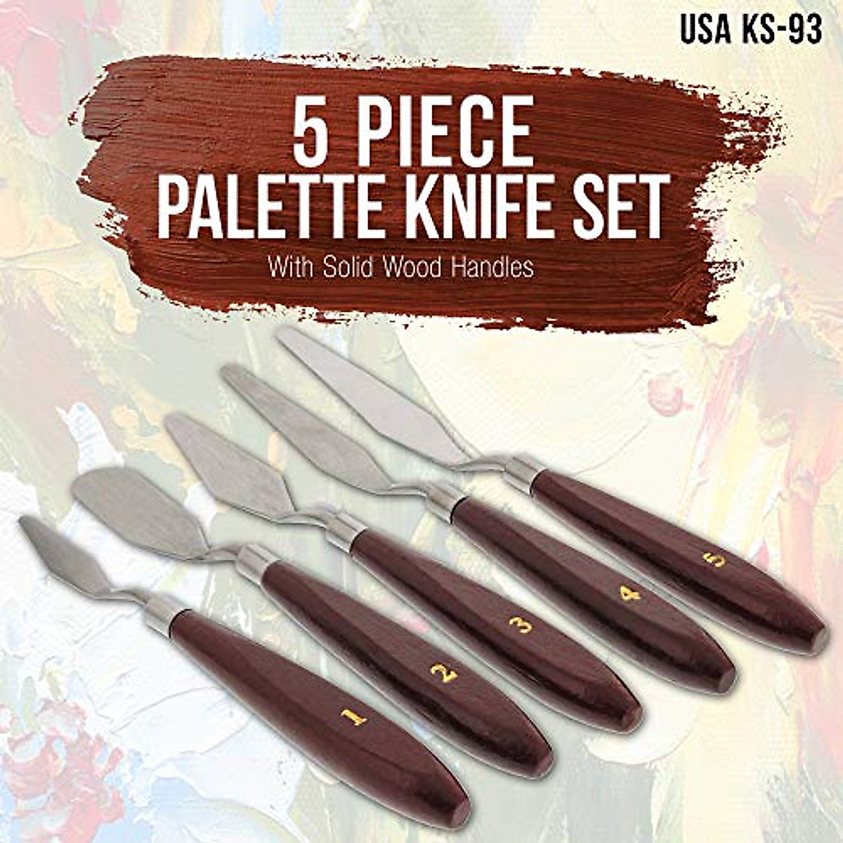 U.S. Art Supply 5-Piece Stainless Steel Palette Knife Set - Flexible Spatula Painting Knives for Color Mixing, Spreading, Applying Oil & Acrylic Paint on Canvases, Cake Icing, 3D Printer Removal Tool