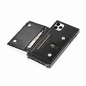 XINTIN iPhone 13 Pro Max Crossbody Case with Card Holder, Shockproof Protective iPhone case with Magnetic Flip Folio Wallet, PU Leather Zipper Coin Purse with Adjustable Lanyard Strap (Black)