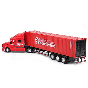VBESTLIFE Pull Back Car Toy, High Simulation Alloy Container Truck Car Model with Sound Light Kid Vehicles Toys Cars & Race Cars Vehicles ((red))