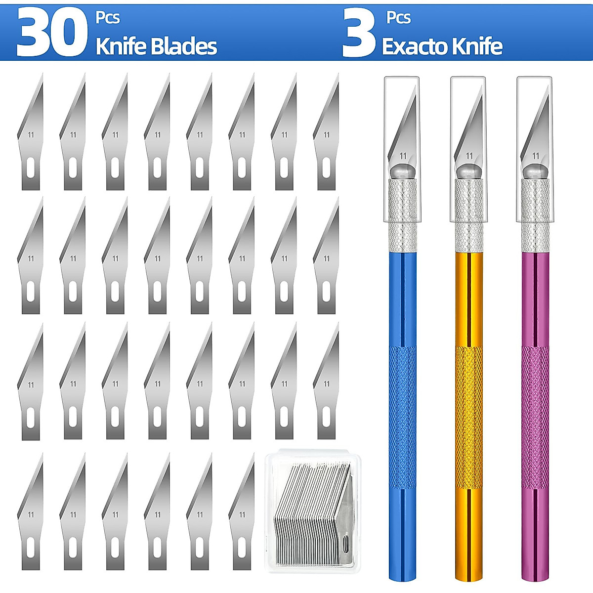 3 PCS Exacto Knife, Hobby Knife, Craft Knives with 30 PCS Spare Exacto Knife Blades(#11),Profession Craft Knifes for Crafts, Arts, Modeling, Scrapbooking, Stencil By XEKIGU