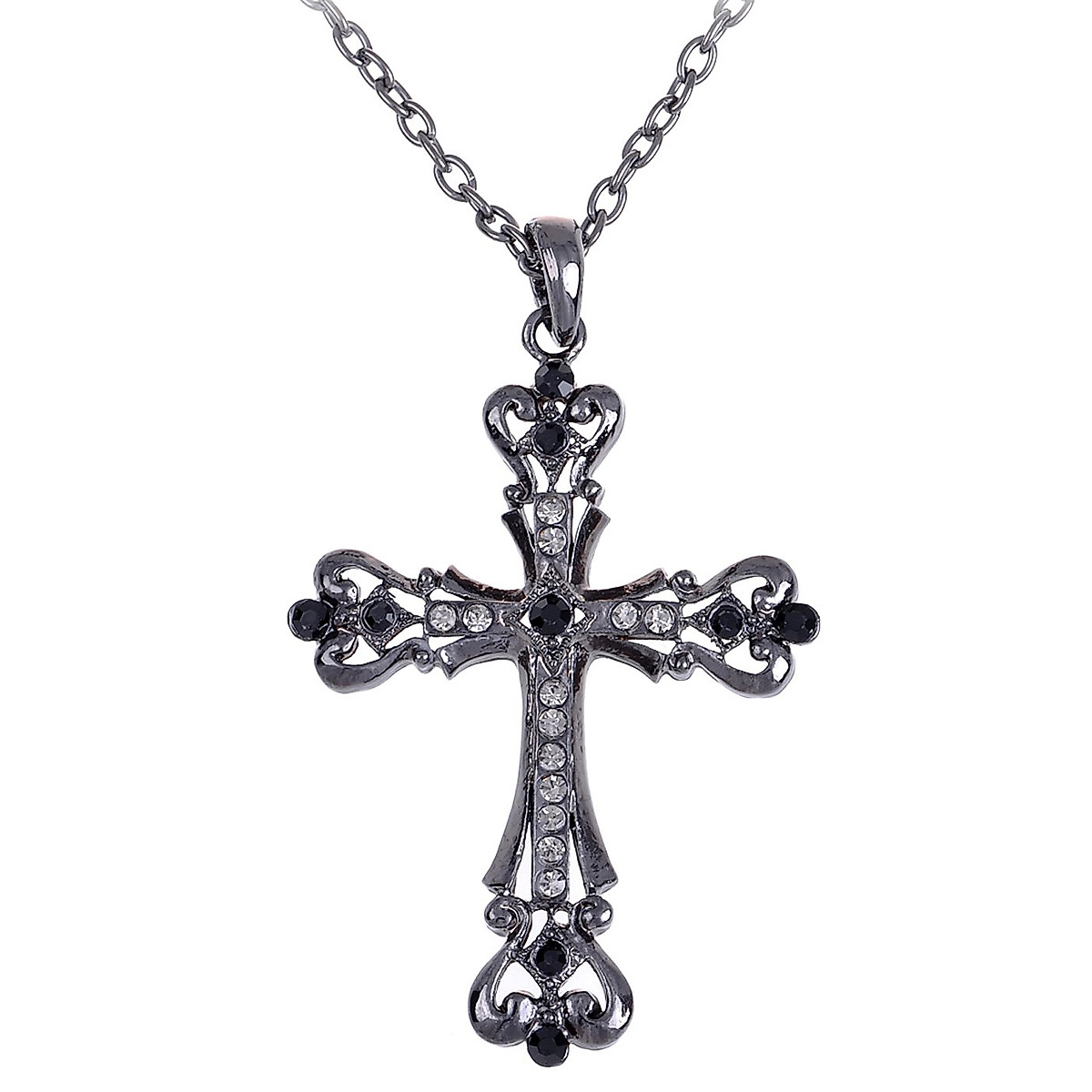 Alilang Womens Black Silver Clear Crystal Rhinestones Celtic Holy Cross Pendant Necklace, Black