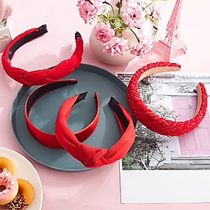 Taiyin 4 Pcs Red Headband Red Accessories Knotted Headband Criss Cross Hair Accessories Satin Headband Red Velvet Braided Headband for Women Chinese New Year Valentine's Day Christmas(Lovely Style)
