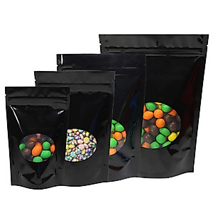 Double-Sided Matte/Glossy Color with Clear Round Window Stand-Up Pouch (100 Bags/Pack) (3.3" x 5.5", Glossy Black)