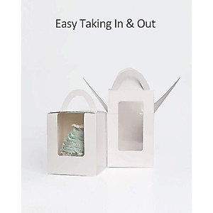 Cupcake Boxes Individual 60pcs Cupcake Holders Disposable White Single Cupcake Boxes with Window 3.6*3.6*4.3inch Cupcake Containers Qiqee