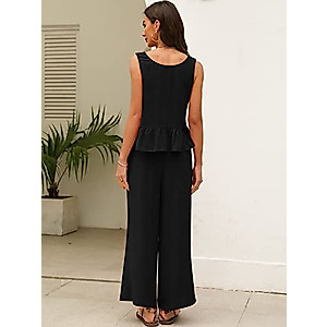 AUTOMET Two Piece Outfits for Women Fall Teacher Outfits 2023 Summer Vacation Beach Sleeveless Linen Crop Tank Top Casual Lounge Sets Comfy Tracksuits Long Pants Dressy Trendy Clothes
